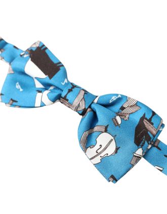 Dolce & Gabbana Mens Blue Jazz Club Silk Adjustable Neck Papillon Bow Tie