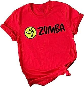 Keephen Zumba Sport T-Shirt Coupe Ample Top Femme col Rond Motif T-Shirt Manches Courtes Rouge Danse Fitness v&ecirc;tements Sport