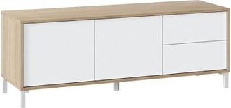 Dmora Cary TV-St&auml;nder, Sideboard f&uuml;r Fernseher mit 2 T&uuml;ren, Wohnzimmer-TV-St&auml;nder, TV-St&auml;nder, Sideboard f&uuml;r Wohnzimmer, 130x41h47 cm, Eiche und Wei&szlig;