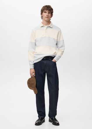 Mango Gestreiftes Polo-Sweatshirt hellgrau meliert - Herren - XL - MANGO MAN