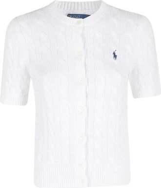 Polo Ralph Lauren Femme, Pulls, Blanc, Taille: 42 FR Cardigan &agrave; Manches Courtes en Tricot C&acirc;bl&eacute;