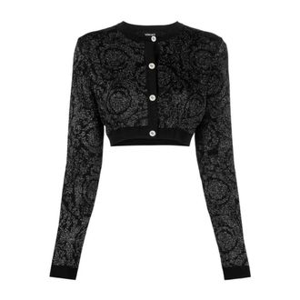 Versace Cardigan Court Barocco Lurex - Femme - Pulls - Noir - Taille: 44 FR