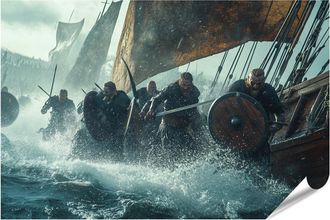 Islandburner XXL Bild Poster Wikinger im stürmischen Seeschlacht Premium Bilder Fotodruck