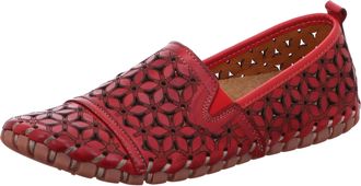 Gemini leichte Damen Slipper Leder Mokassin mit florales Lochmuster 031174-02, Gr&ouml;&szlig;e:40 EU, Farbe:Rot