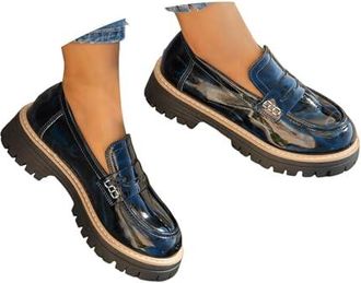 Generic Mocassins orthop&eacute;diques &agrave; plateforme Penny pour femme - Mocassins en cuir l&eacute;ger &agrave; bout rond - Chaussures de marche daffaires, gris, 39.5 EU