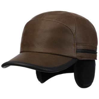 Stetson Byers Ledercap mit verstaubarem Ohrenschutz Herren Made in Germany Baseballcap Leder Rind Earflaps Fleece Herbst Winter Dunkelbraun XXL (62-63 cm)