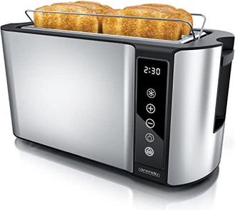 Arendo Edelstahl Toaster Langschlitz 4 Scheiben - Touchscreen - Doppelwandgeh&auml;use - 1500 W - Integrierter Br&ouml;tchenaufsatz - 7 Br&auml;unungsgrade - Brotzentrierun