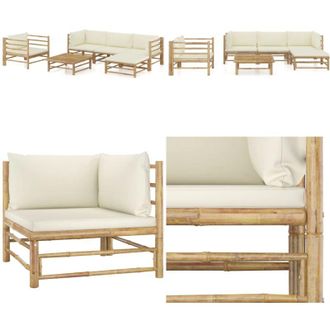 vidaXL 6-tlg. Garten-Lounge-Set mit Cremewei&szlig;en Kissen Bambus - Bambus Lounge Set - Gartenloungeset - Outdoor Furniture - Gartenger&auml;te - Esstisch - Home &