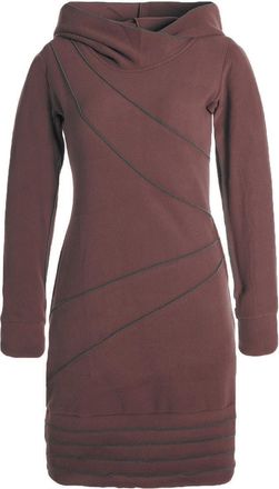 vishes Alternative Bekleidung - Lang&auml;rmliges Patchwork Hoodie Eco Fleecekleid Pullover-Kleid Daumenl&ouml;cher braun 36-38