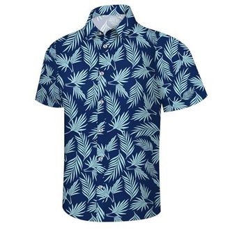 Generic Chemise hawa&iuml;enne &agrave; manches courtes pour homme - Sans plis - Boutonn&eacute;e - &Eacute;vacuation de lhumidit&eacute; - S&eacute;chage rapide - Imprim&eacute; d&eacute;contract&eacute; - Haut color&eacute; 