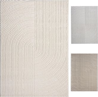 Vimoda Moderner Kurzflor-Teppich Boho Wohnzimmer Schlafzimmer dünn mit 3D Hoch-Tief Effekt Pflegeleicht, Farbe:Creme, Maße:120x170 cm