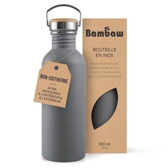 Bambaw Bouteille deau de 473,6 g sans paille, bouteille deau grise &agrave; paroi unique en acier inoxydable, non isol&eacute;e, r&eacute;utilisable, sans BPA, petite bouteille d