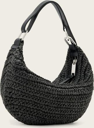 AllSaints Luna - Tasche aus Bast in Schwarz mit Halbmond-Design
