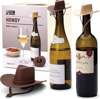 Monkey Business Silikon-Weinverschluss, lustiger Cowboyhutverschluss verschlie&szlig;t Flasche und h&auml;lt Wein frisch, niedliches Weinzubeh&ouml;r, K&uuml;chenhelfer, 2 St&uuml;ck Howdy Fla