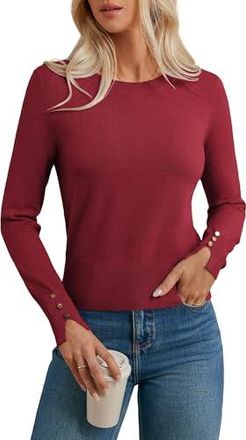 Grace Karin Pull &agrave; manches longues pour femme, col rond, coupe ajust&eacute;e, pull &eacute;l&eacute;gant pour lautomne, Cl0244-05/rouge, S