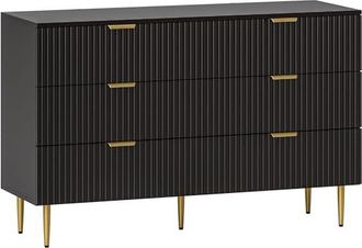 HOMCOM Commode 6 tiroirs Commode Chambre Meuble de Rangement Moderne avec poignées et Pieds dorés, pour Chambre à Coucher, Salon, dim. 120 x 40 x 76,5 cm, No