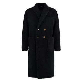 Thom Browne Homme, Manteaux, Noir, Taille: XL Manteau croisé à revers en peau lainée