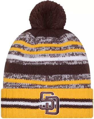 New Era San Diego Padres Onfield Sport Baseball-Strickm&uuml;tze mit B&uuml;ndchen, goldfarben, gestreift, MLB Cheer Cuff Knit Cap