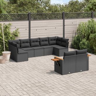 vidaXL Vidaxl - Salon de jardin 9 pcs avec coussins noir r&eacute;sine tress&eacute;e