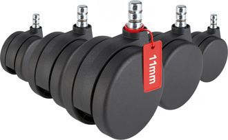 hjh OFFICE 619018 5er Set Rollen ROLO NO-NOISE Schwarz 11mm x 75mm Drehstuhlrollen f&uuml;r Teppichboden
