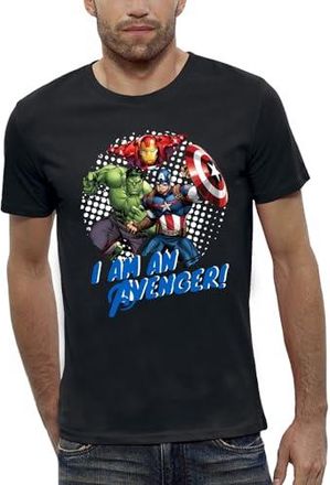 MARVEL T-Shirt Avengers pour Homme, Design I Am an Avenger, Motif Hulk, Iron Man et Captain America, Noir (FR/ES, Alpha/Lettres, L, Taille Normale, Taille No