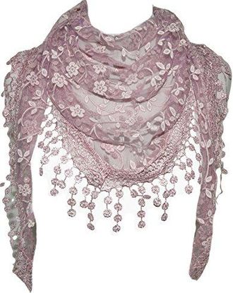 GFM Écharpe triangulaire élégante avec dentelle et pompons (TRI-C), TRI-85-DGLB-Dusky Rose, L