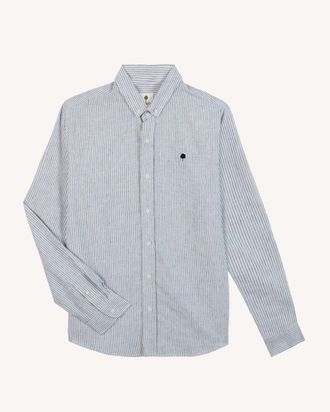 Faguo Chemise en lin ray&eacute;e &eacute;cru et bleu - IVOY