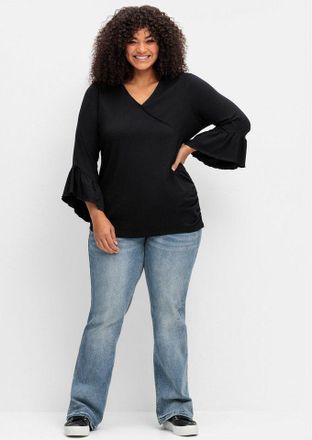 Sheego T-Shirt T-Shirt 3/4-Arm in Wickeloptik, mit Volant&auml;rmeln