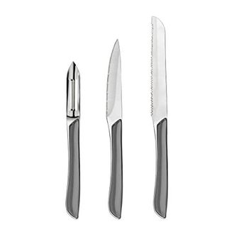 Amefa Set de 3 couteaux de cuisine - Couteau office, &eacute;plucheur et couteau petits-l&eacute;gumes - Eclat - Acier inoxydable 13 C, Finition Brillante - Gris