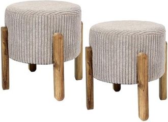 Altobuy Amory - Lot de 2 Tabourets en Velours c&ocirc;tel&eacute; Coloris Taupe Pieds en Acacia