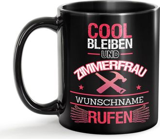 Tassendruck Schwarze Tasse für Zimmerfrau mit Name - Cool bleiben und Name rufen - Geschenk für Kollegin zum Geburtstag | Personalisierte Geschenke, Keramik Schwa