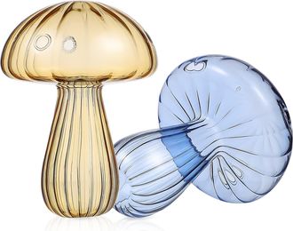 Valiclud 2 St&uuml;ck Pilzf&ouml;rmige Glasvasen in Blau und Gelb Hydroponische Glasblument&ouml;pfe f&uuml;r Zuhause B&uuml;ro und Wohnzimmer Kreative Deko f&uuml;r Balkon und Tisch
