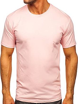 BOLF Homme T-Shirt a Manches Courtes col Rond Tee-Shirt uni Lisse Top Tenue de Sport Logo Casual Street Style 192397 Rose Clair XL [3C3]