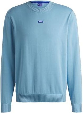 HUGO BOSS Hommes San Cosmo-C Pull en Maille de Coton avec étiquette logotée Bleue
