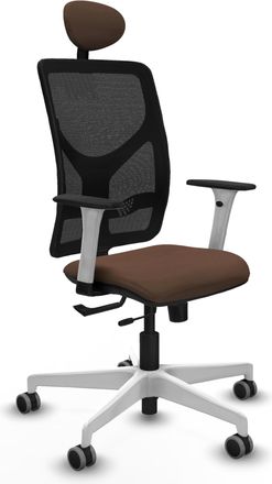 Piqueras y Crespo Brauner Schreibtischstuhl mit wei&szlig;en und schwarzen Armlehnen, h&ouml;henverstellbarer Lendenwirbelst&uuml;tze und festem Kopfteil, ausgestattet mit Syncro/Trasl