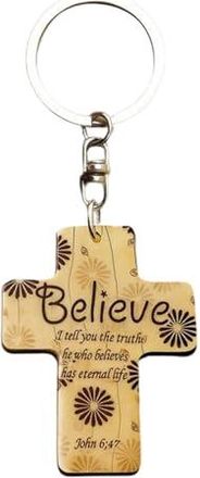 Generic Porte-cl&eacute;s religieux pour femme, porte-cl&eacute;s J&eacute;sus en bois avec verset de la Bible - Breloque de sac inspirante pour femme et pour pri&egrave;re, &eacute;glise, bapt