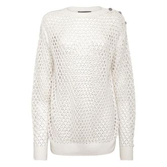 Philipp Plein Femme, Pulls, Blanc, Taille: 40 FR Pullover Col Rond