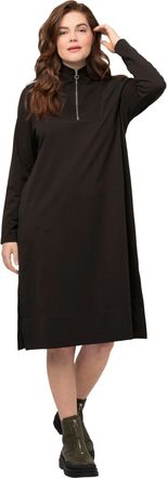 Ulla Popken Damen Sweatkleid, Midikleid, Stehkragen, Langarm, Biobaumwolle Kleider, Schwarzbraun, 46-48