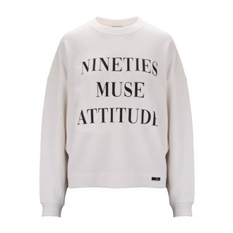 Elisabetta Franchi Femme, Sweatshirts et sweats &agrave; capuche, Blanc, Taille: 40 FR SweaT-shirt en coton avec imprim&eacute; de lettres
