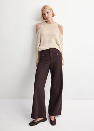Mango Pantalon droit boutons bijou lie de vin - Femme - 32 - MANGO