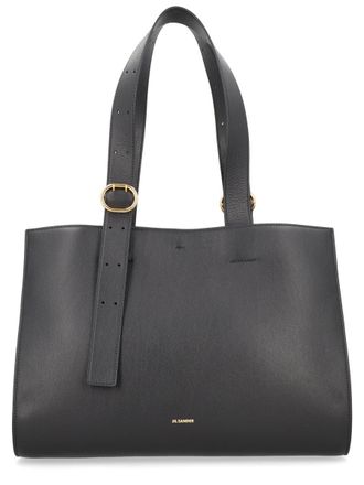 Jil Sander Womens Cannoli Tote Bag Black Leather Handbags Hand