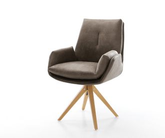 DELIFE Drehstuhl Clea-Flex Mikrofaser Taupe Vintage Holzgestell kantig Natur 360&deg; drehbar, Esszimmerst&uuml;hle