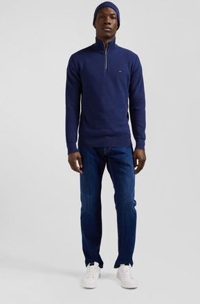Eden Park Pull Col Camionneur Zipp&eacute; Uni En Coton Bleu Fonc&eacute; Coupe Regular