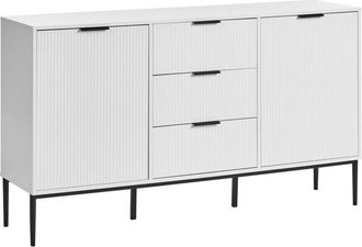 Beliani Buffet Moderne Minimaliste en MDF avec Pieds en M&eacute;tal et 2 Portes et Tiroirs Meuble de Salon Chambre Blanc Leduc