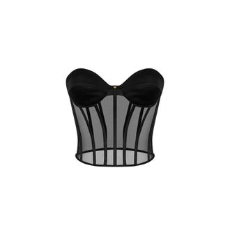 Elisabetta Franchi Bustier-Top aus T&uuml;ll und Satin - - Tops - Damen - Schwarzk - S