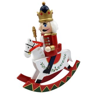 Cabilock Holz Nussknacker Figur Mit Schaukelfunktion Pferd Weihnachtsdeko Puppe Figurendekoration Rot F&uuml;r Schreibtische Und B&uuml;cherregale