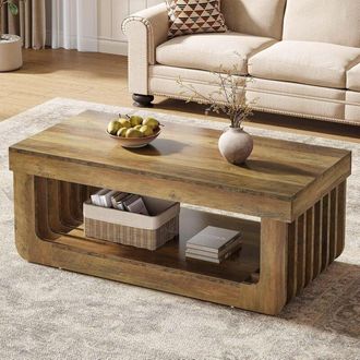 Tribesigns Tribesigns Table Basse Rustique avec Rangement, Table de Salon rectangulaire de 120 cm, Table Centrale en Bois &agrave; 2 &eacute;tages pour Le Salon, Le Bureau