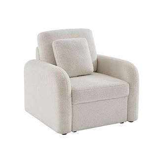 Sweeek Alices Home - Fauteuil Tissu Bouclette Blanche. Lignes arrondies. Milano. L 90 x P 85 x H 85cm