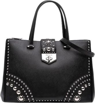 Prada Pre-owned Studded Saffiano Satchel - - Pre-owned - Damen - Schwarzk - ONE SIZE