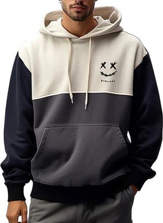 Generic Sweat a Capuche Homme Hooded Sweatshirt Pull &agrave; Capuche Homme Mode Casual avec Imprim&eacute; Partiel, Sweats &agrave; Manches Longues et Cordon de Serrage